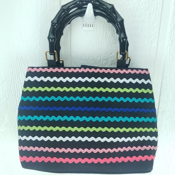 Tiannl | Bags | Tiannl Black Multicolor Ric Rac Womens Purse Faux ...